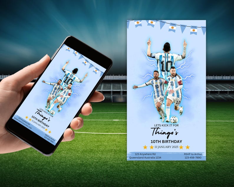 Messi Invitation Card Soccer Invitation Digital Canva Template ...