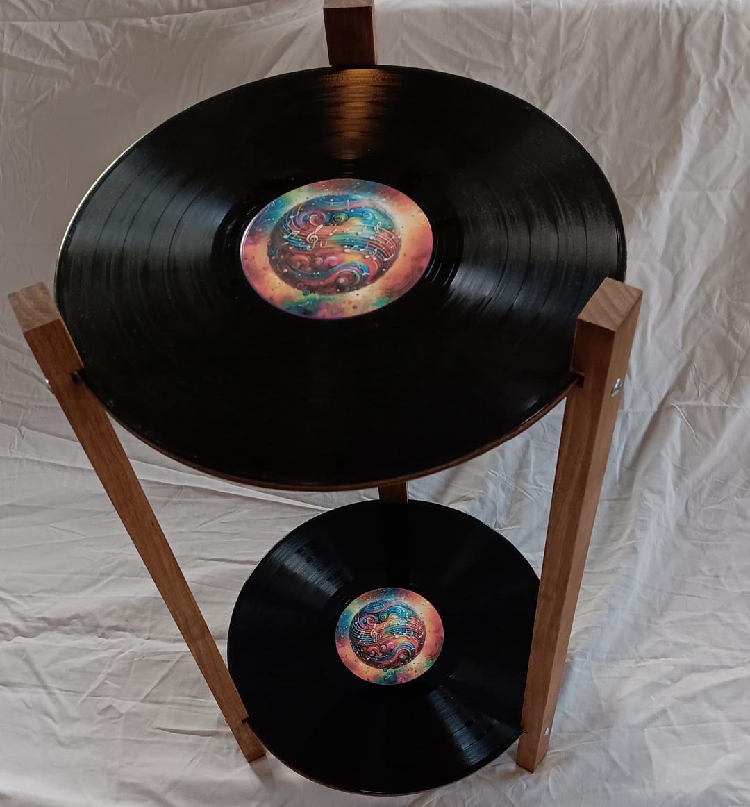 Record Table, Two Shelf LP Retro Record Side Table, Musical World Label ...