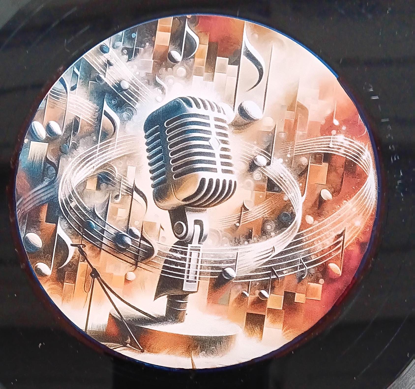 Record Table, Two Shelf LP Retro Record Side Table, Vintage Microphone ...