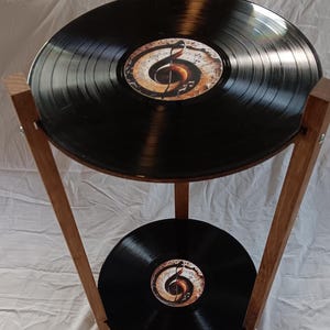 Record Table, Two Shelf LP Retro Record Side Table, Treble Clef Label ...