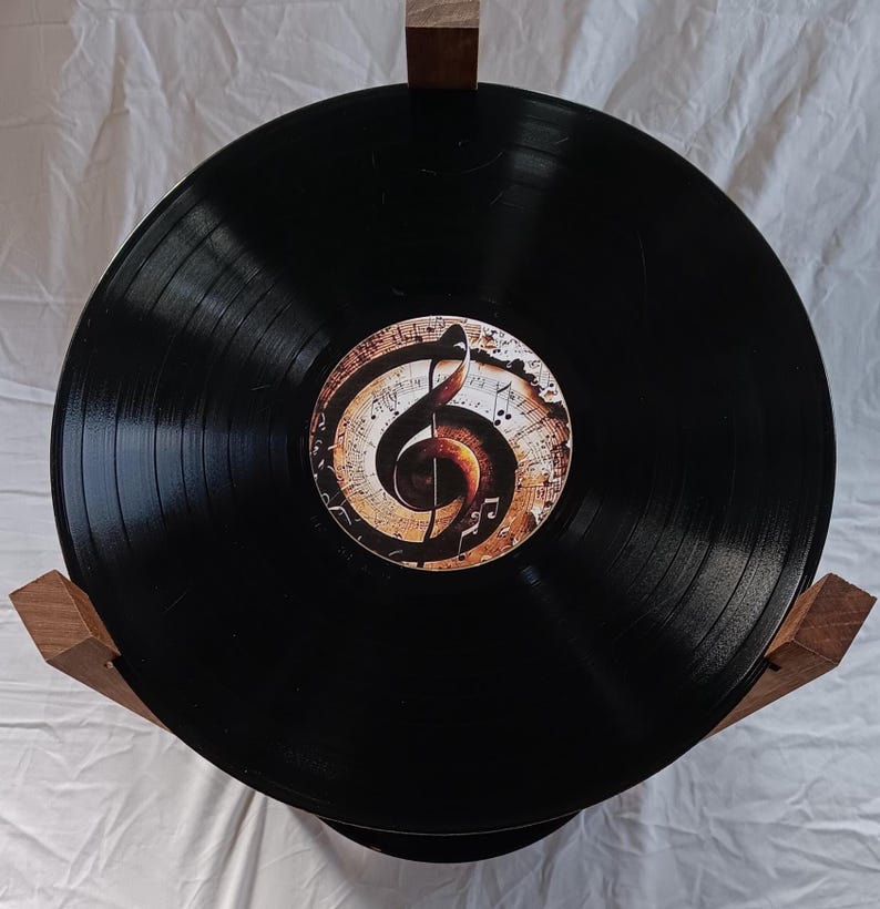 Record Table, Two Shelf LP Retro Record Side Table, Treble Clef Label ...