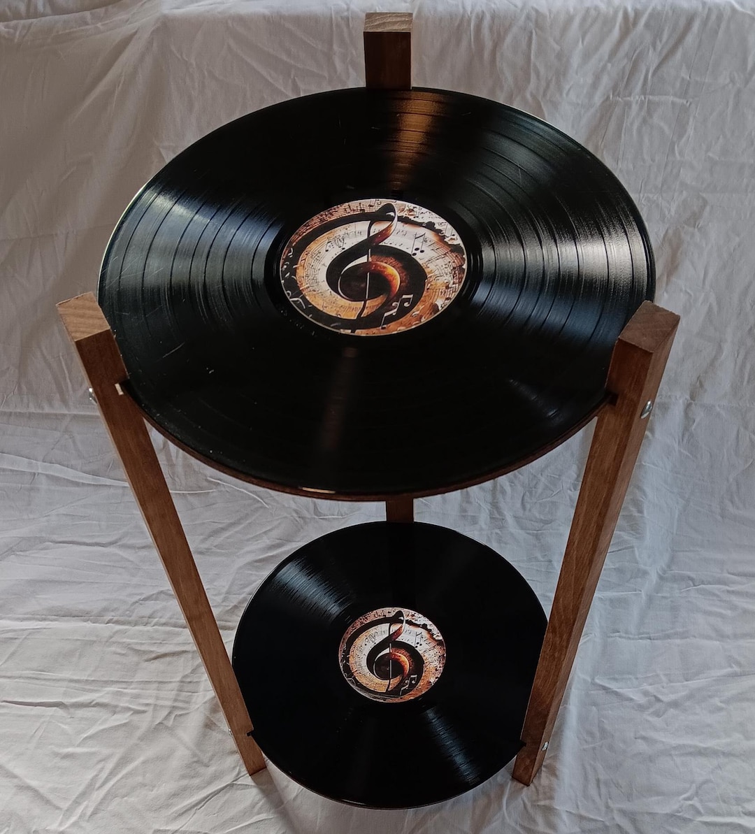 Record Table, Two Shelf LP Retro Record Side Table, Treble Clef Label ...