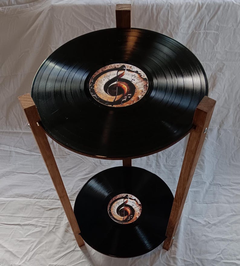 Record Table, Two Shelf LP Retro Record Side Table, Treble Clef Label ...