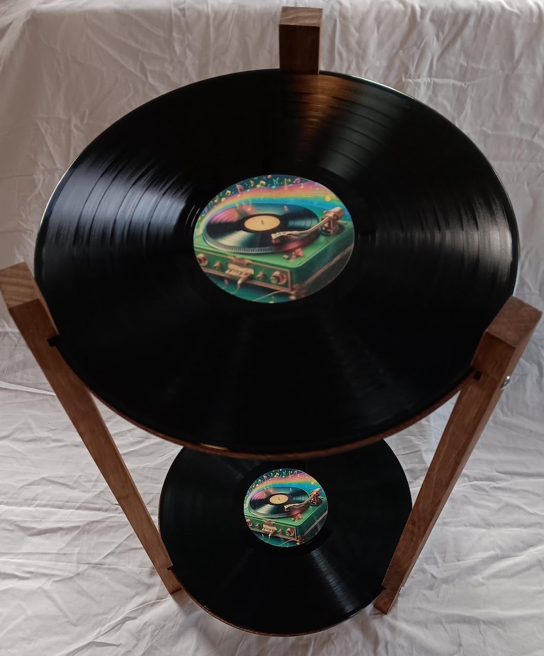 Record Table, Two Shelf LP Retro Record Side Table, Vintage Record ...