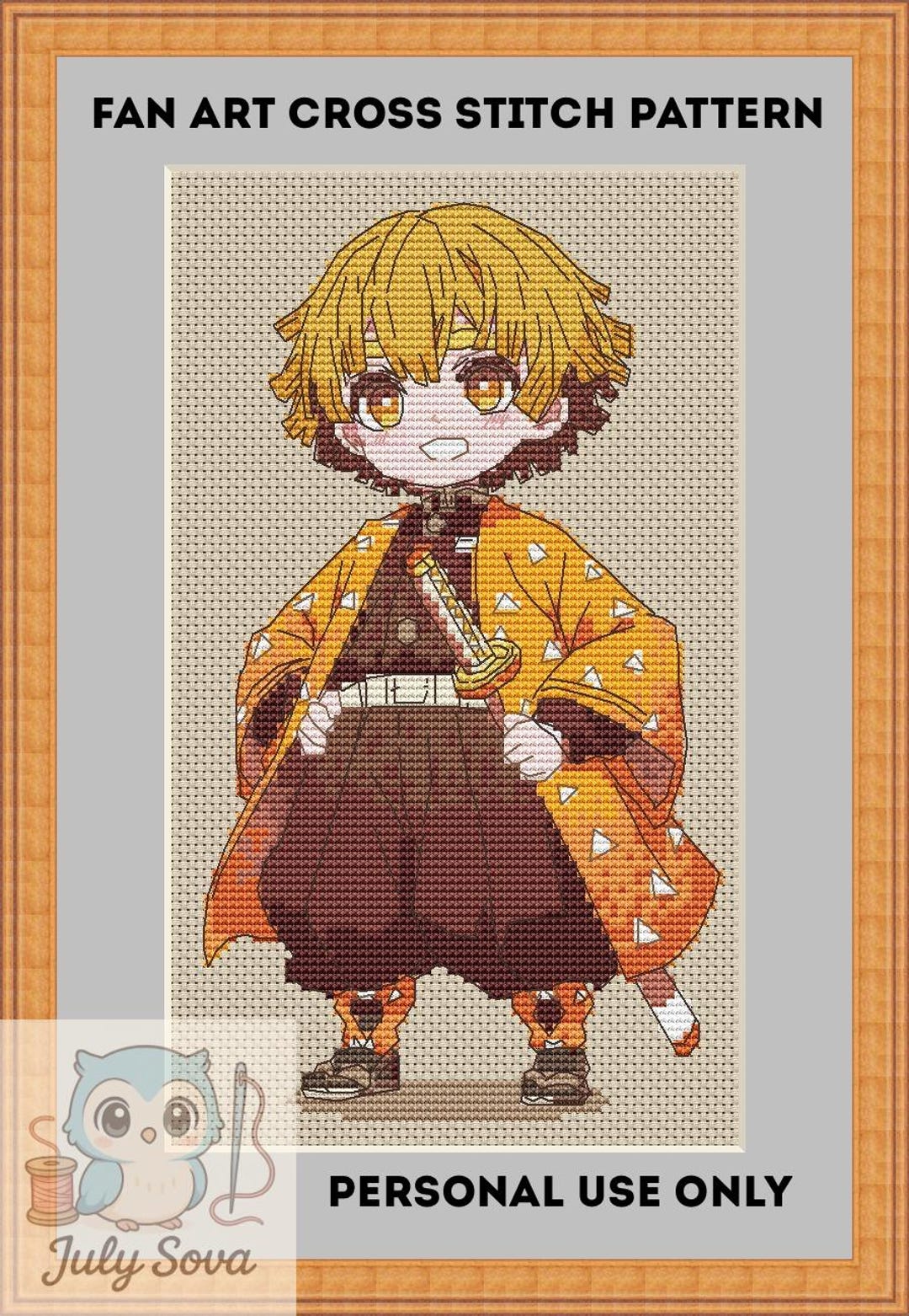 Cross Stitch Fan Art Pattern – Inspired Zenitsu Agatsuma / Demon Slayer ...