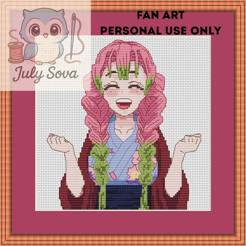 Mitsuri Kanroji Inspired Cross Stitch Pattern / Demon Slayer Fan Art ...