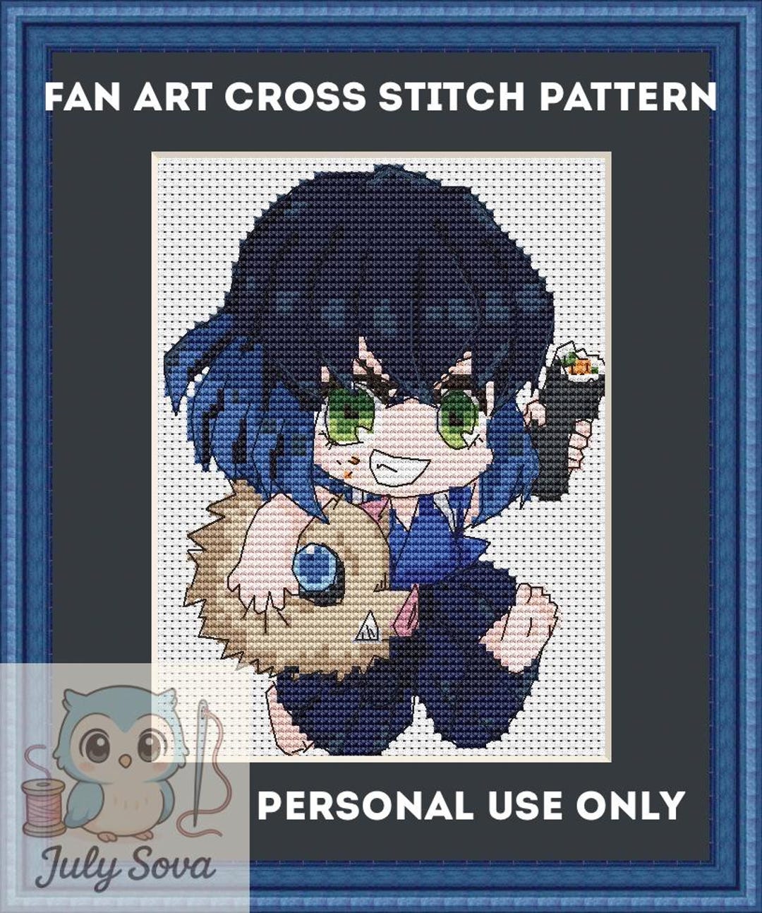 Cross Stitch Pattern Fan Art Inosuke Hashibira – | Inspired Demon ...