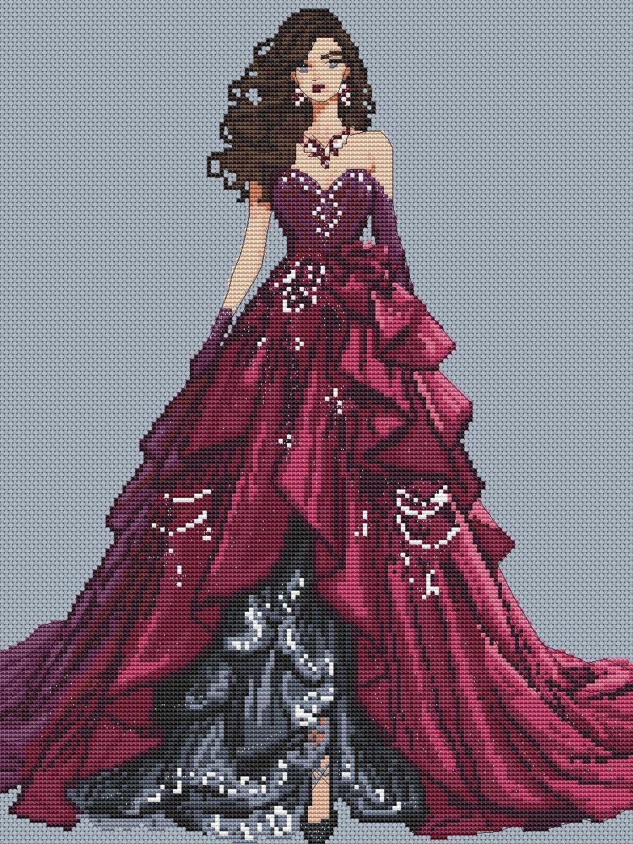 Cross Stitch Pattern Embroidery Ballroom Dress Maroon Majesty ...