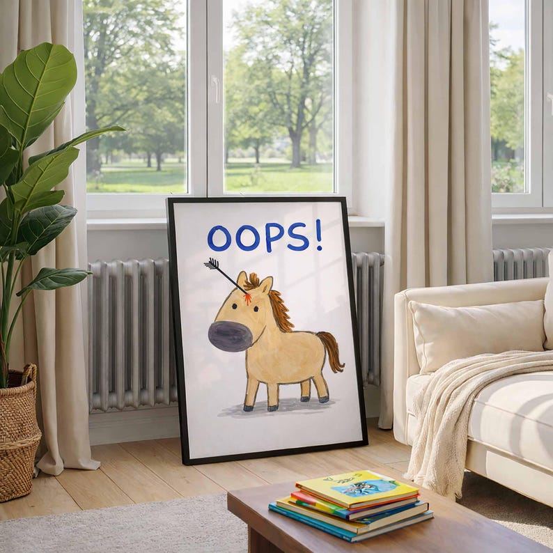 Oops Poster, Funny Horse Art Print, Dark Humor Animal Illustration ...