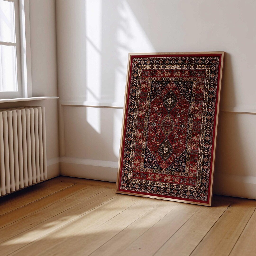 Persian Red Rug Wall Art, Vintage Rug Art Print, Antique Printable Home ...