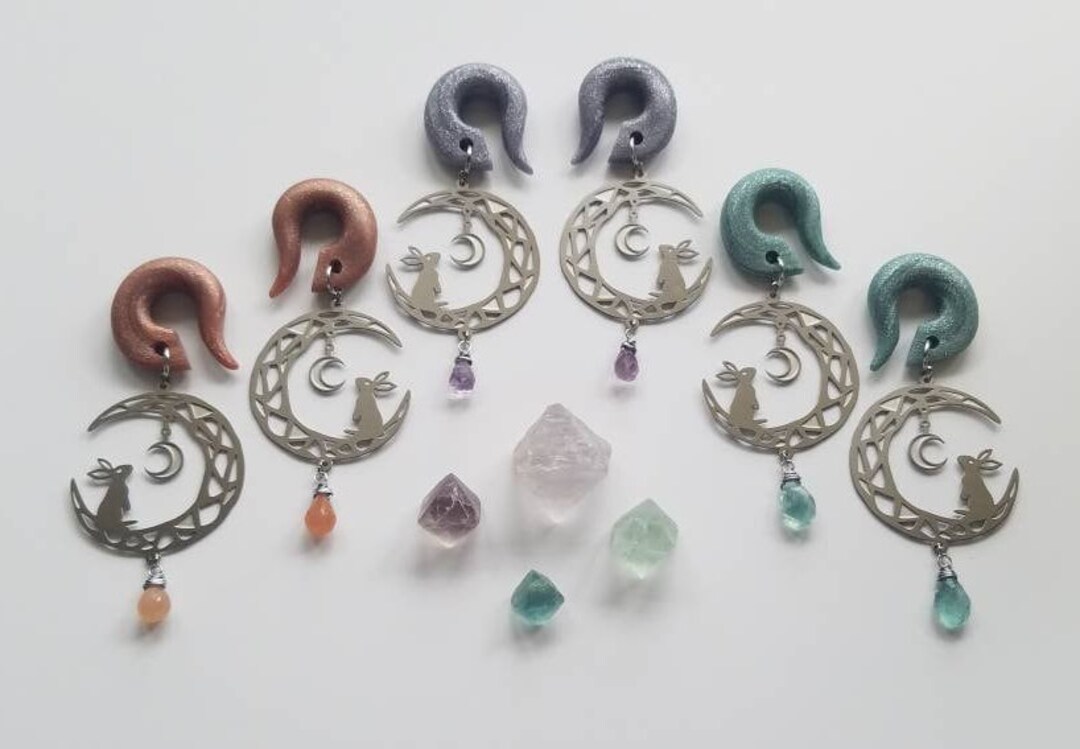 Silver Spring Gemstone Etched Crescent Moon Gauges // Ametrine // Blue ...