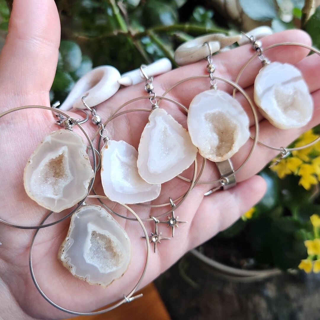 Silver Moon Geode Druzy Rock Halves // Hoop Gauges // Celestial ...