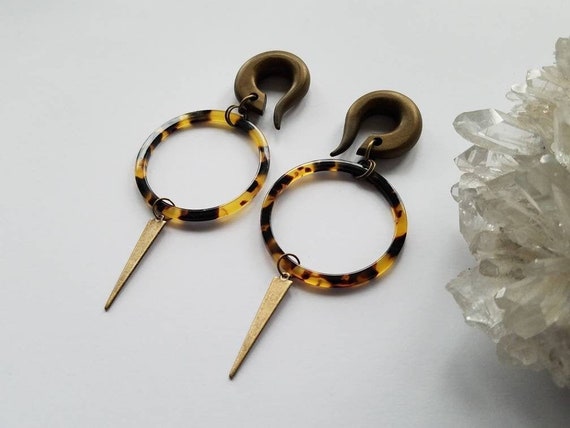 Golden Amber Tortoise Shell Hoops Gauges // Antiqued Bronze - Etsy