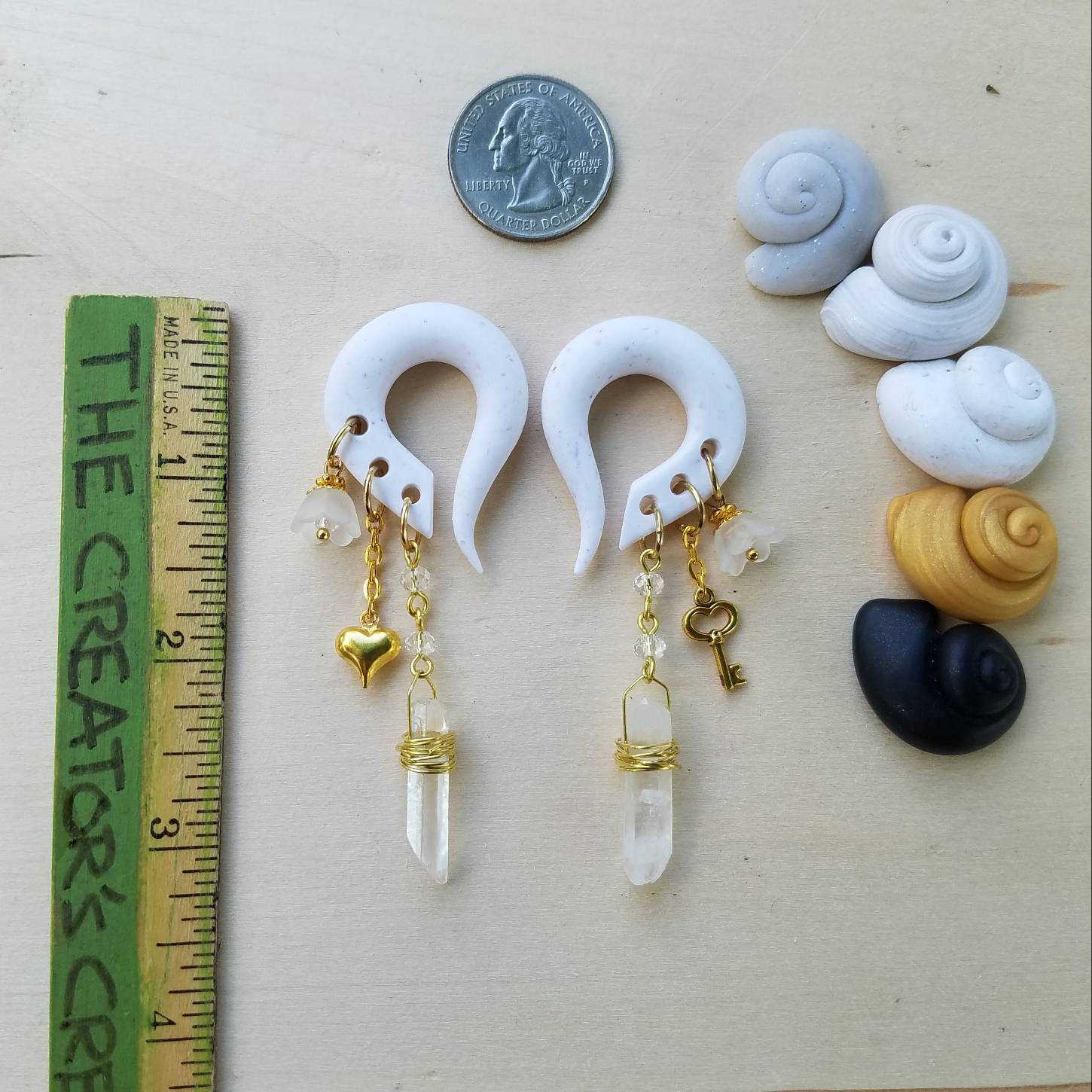 Gold Crystal Secret Garden Charmed Gauges // Raw Quartz | Etsy