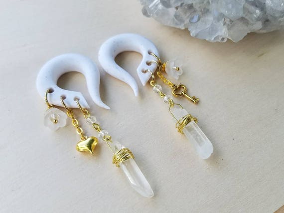 Gold Crystal Secret Garden Charmed Gauges // Raw Quartz | Etsy