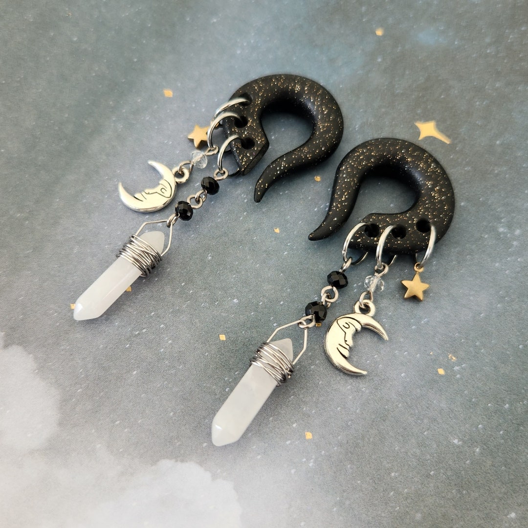 Silver Rose Quartz Celestial Charmed Gauges // Mixed Metals // Crescent ...