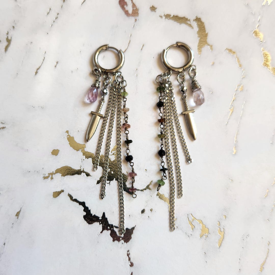 Dreamy Dagger Drop Hoop Earrings // AAA Faceted Ametrine // Faceted ...