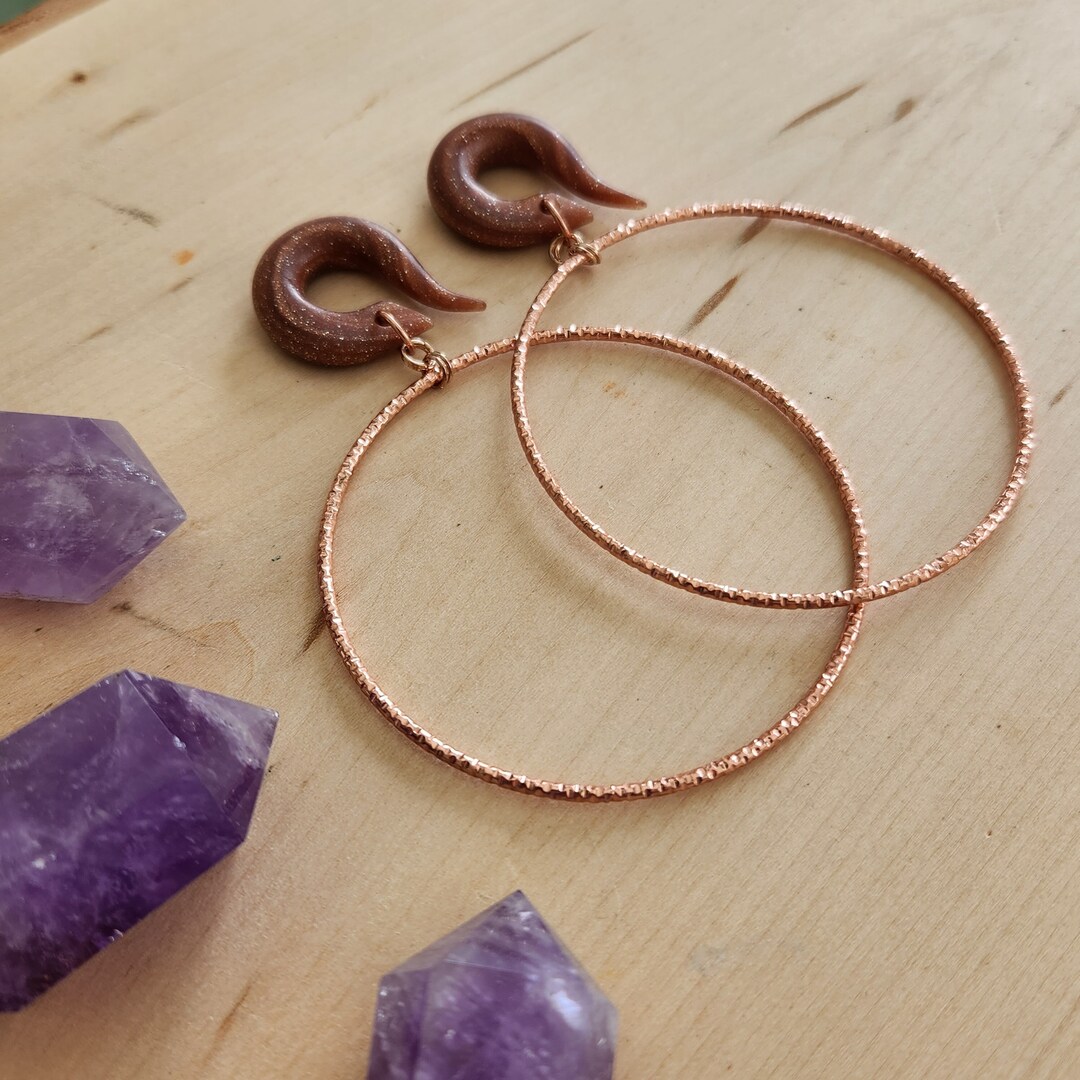 Sparkling Rose Gold Dangle Hoop Gauges // 2.5 Inch Hoops // Drop Plugs ...