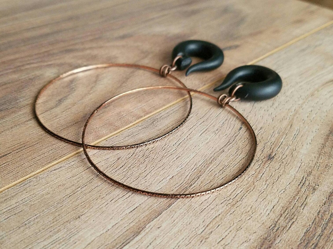 Vintage Copper Dangle Hoop Gauges // 2.5 Inch Hoops // Drop Plugs - Etsy