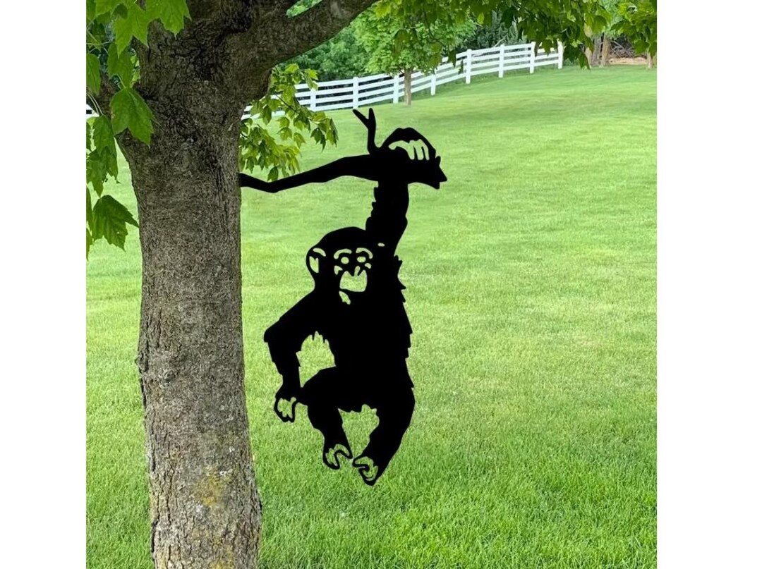 Monkey Hanging Garden Stake - Monkey Standing on Tree Garden Decoration ...