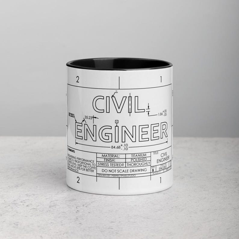 Civil Engineer Coffee Mug – Engineering Drawing With Dimensions, GD&T ...