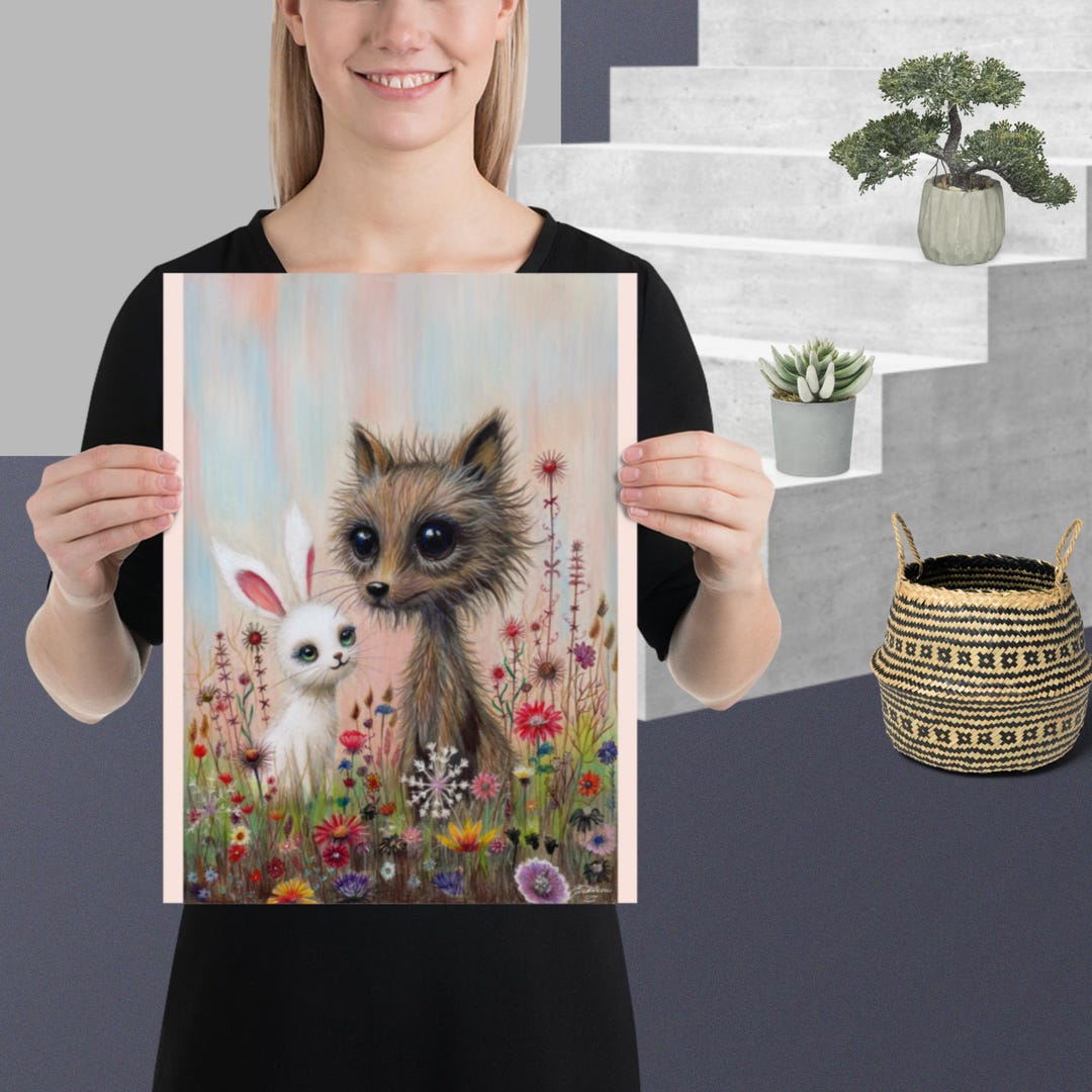 Whimsical Fluffy Fox and Bunny, Art for Children, Best Friends ...