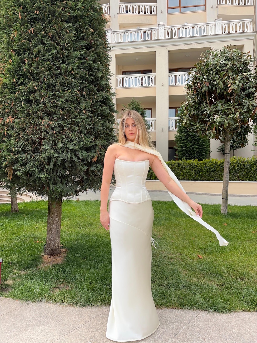 Silk Modern Wedding Dress: Two-piece Corset Wedding Set - Reception ...