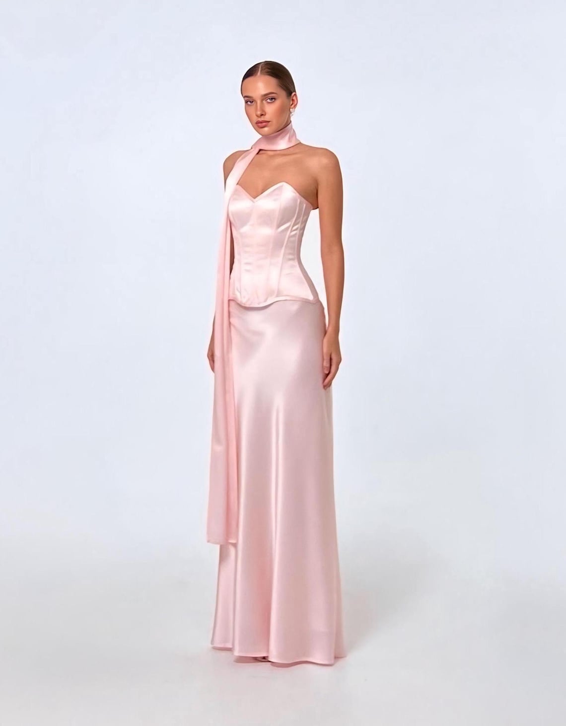 Two Piece Set - Pink Corset and Maxi Skirt - Corset Bustier Top and ...