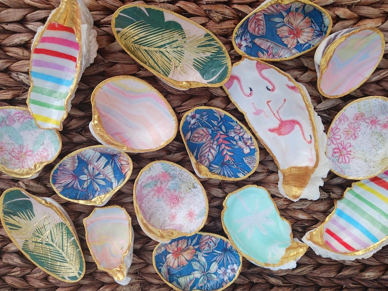 Decoupaged, Decorative Oyster Shells, Clam Shells, Sunray Venus Shells ...