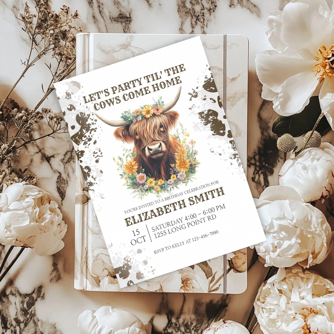 Highland Cow Birthday Invitation | Cute Party Invite | Rustic Scottish ...