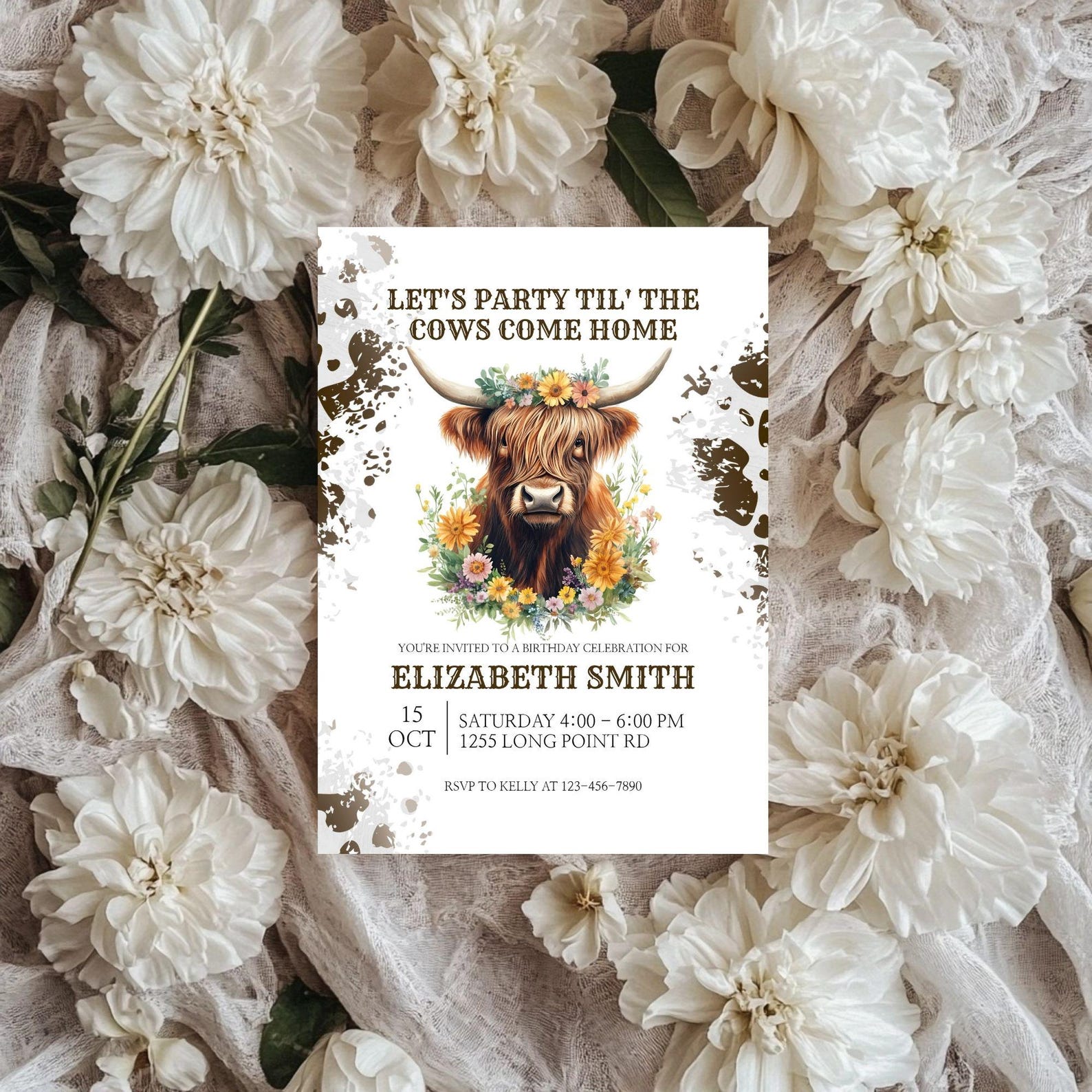 Highland Cow Birthday Invitation | Cute Party Invite | Rustic Scottish ...