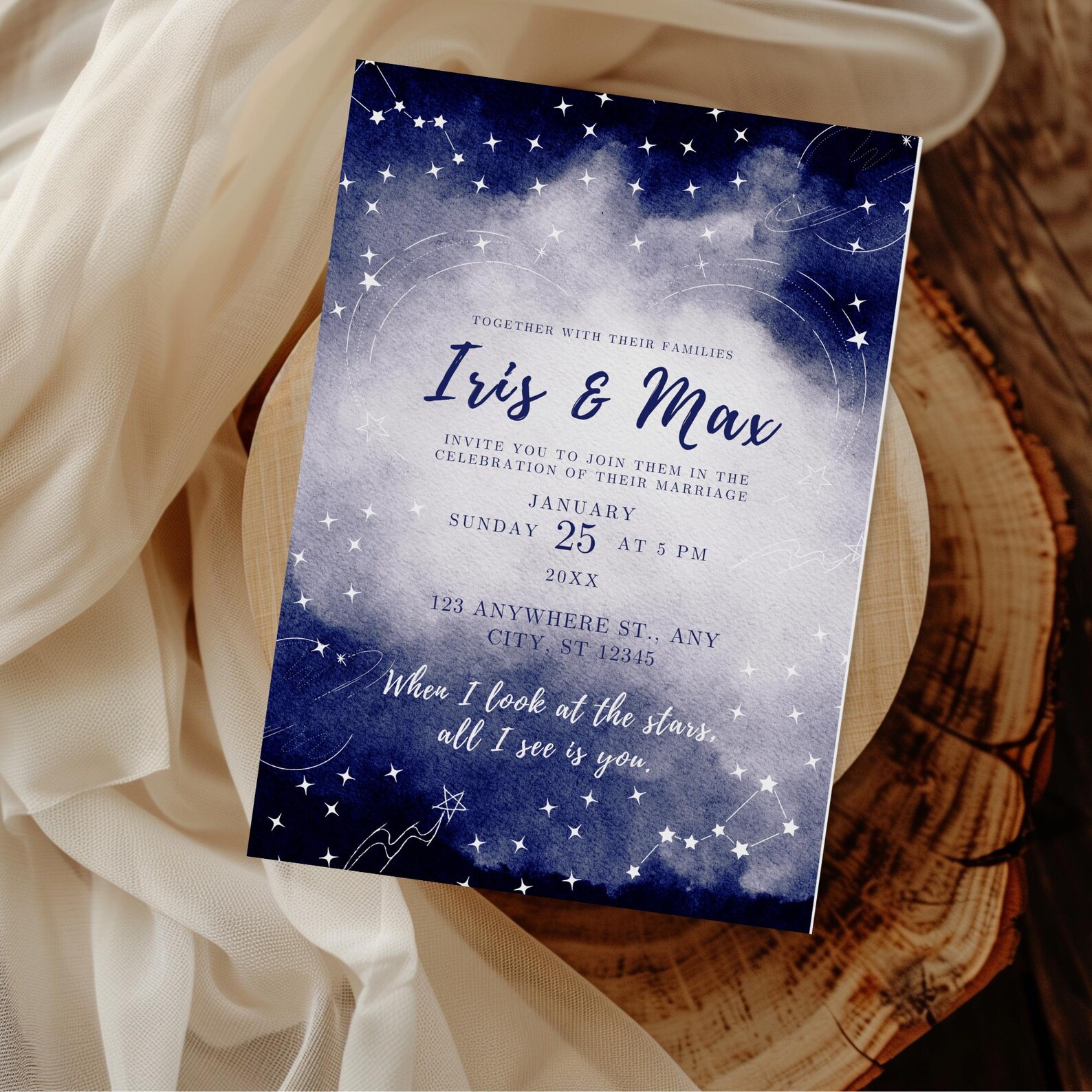 Starry Night Wedding Invitation - Elegant Starry Sky Bridal Invite ...