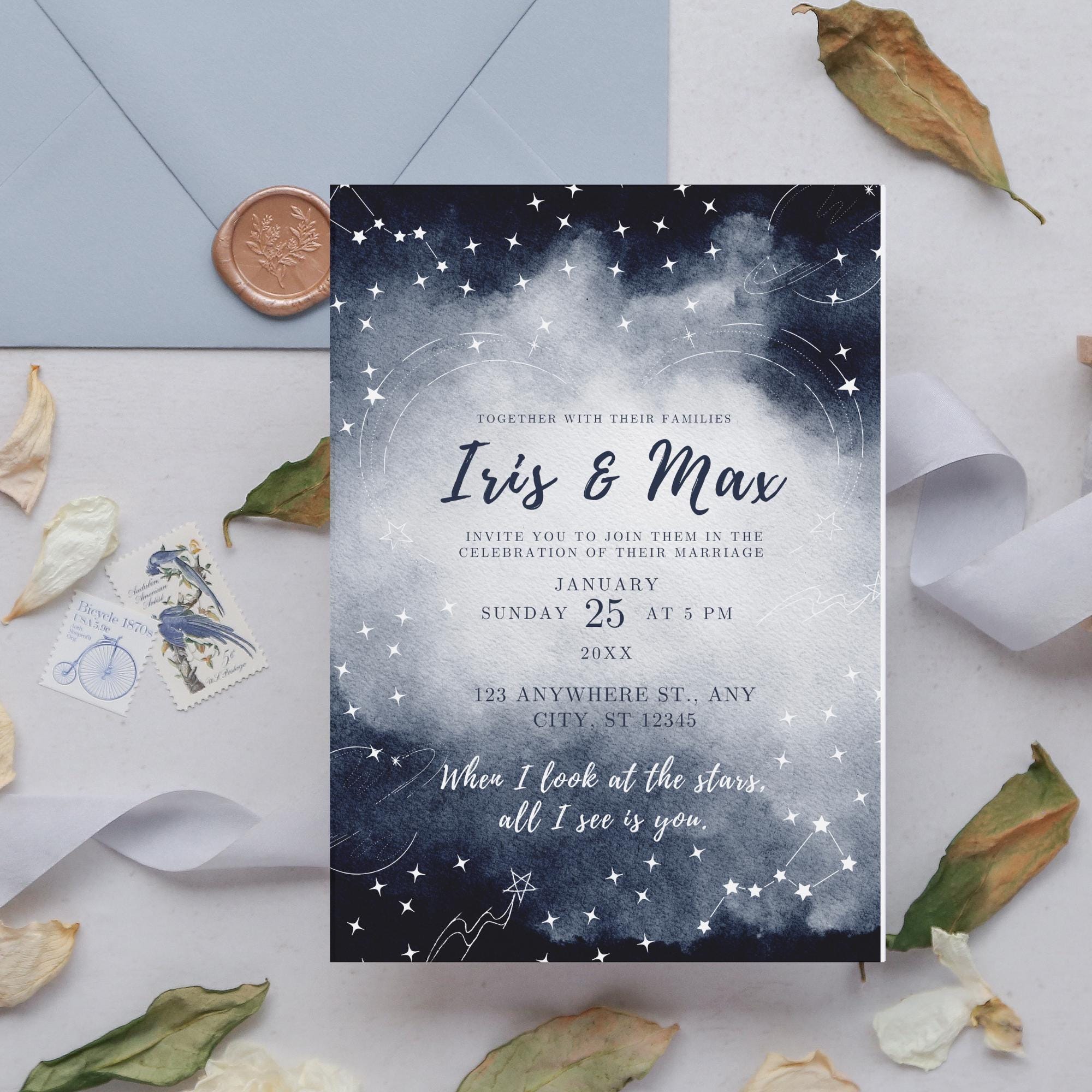 Starry Night Wedding Invitation - Elegant Starry Sky Bridal Invite ...