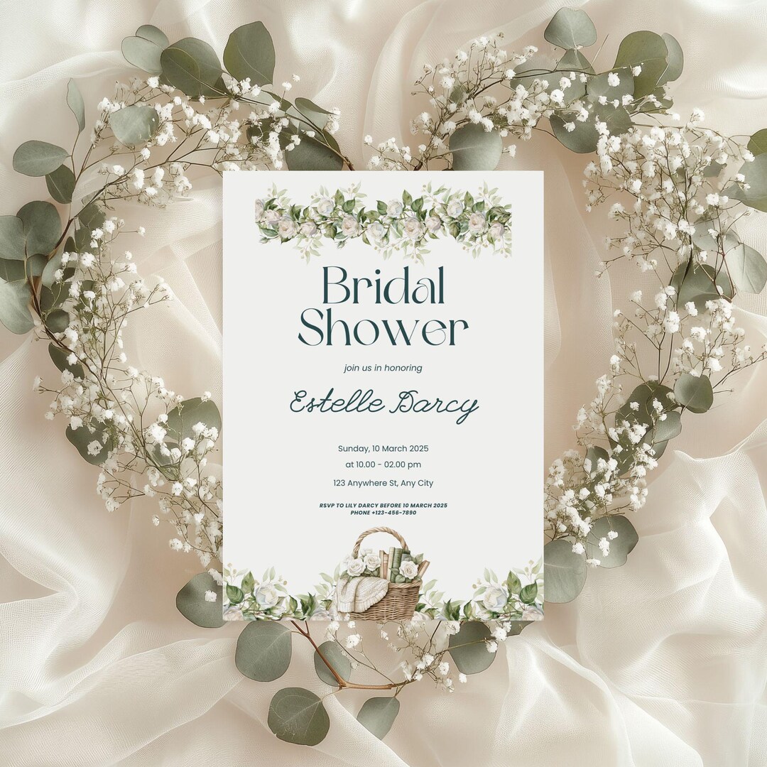 Basket With Books & Roses Bridal Shower Invitation – Floral Literary ...