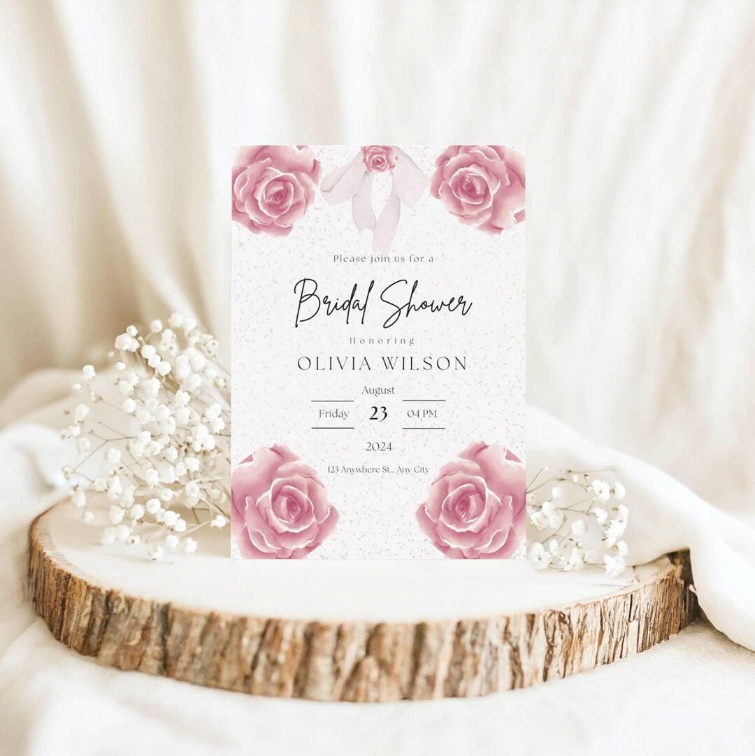 Pink Roses and Gold Glitter Bridal Invitation- Gold Glitter Overlay ...