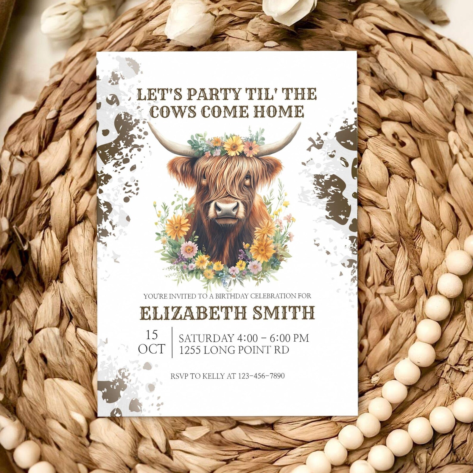Highland Cow Birthday Invitation | Cute Party Invite | Rustic Scottish ...