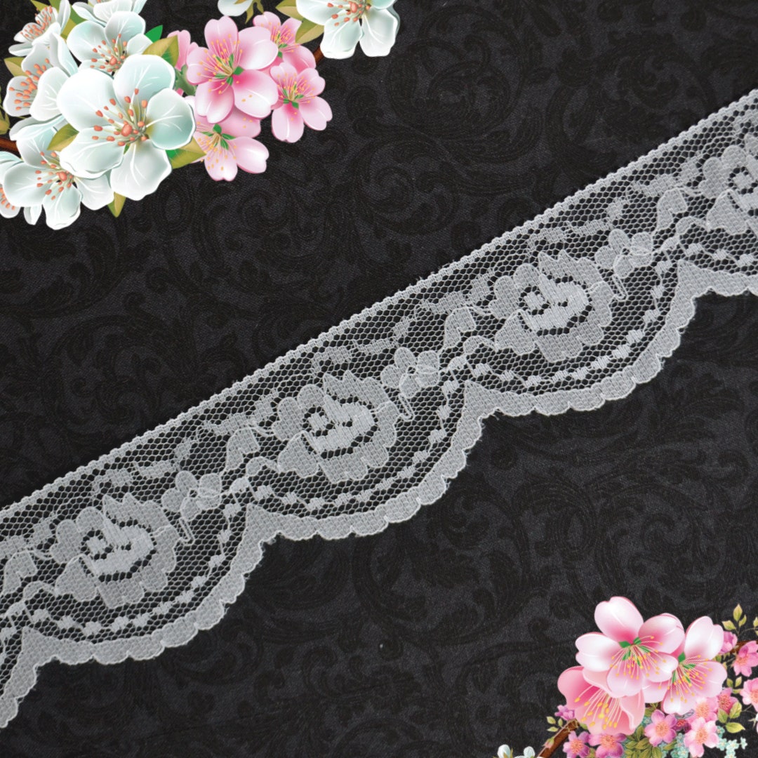 2 Inch Straight Scalloped Edge White Lace Trim Floral Sewing Crafts ...
