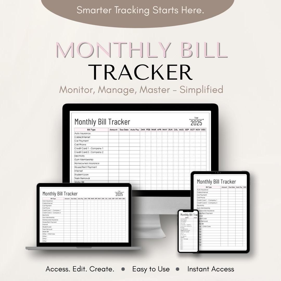 Monthly Bill Tracker: Printable PDF & Canva Template - Etsy