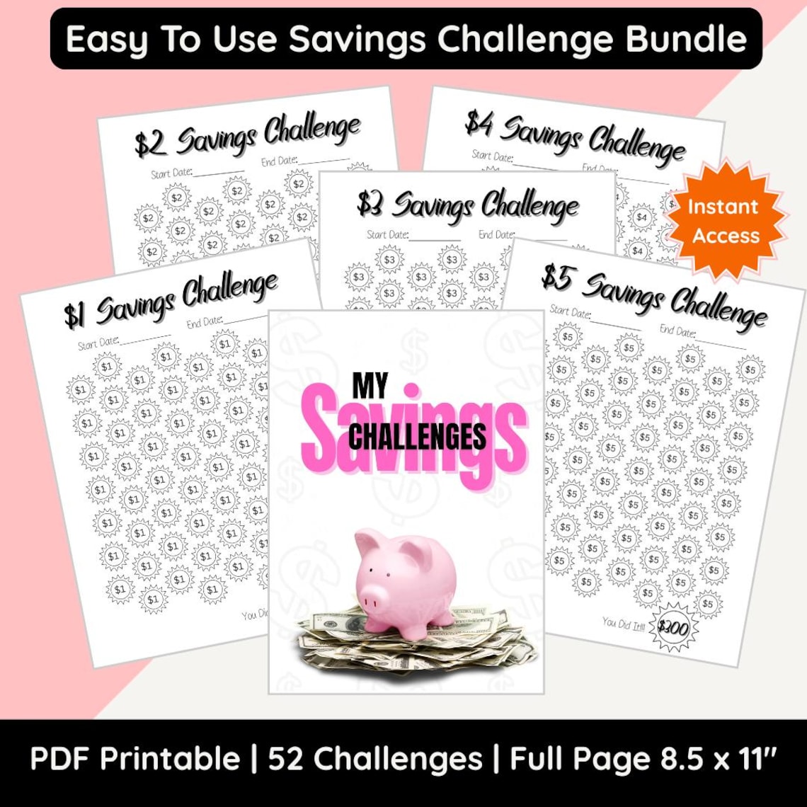 52 Week Money Saving Challenge: Printable Budget Tracker (PDF Download ...