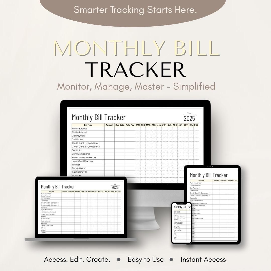 Monthly Bill Tracker: Printable PDF & Canva Template - Etsy