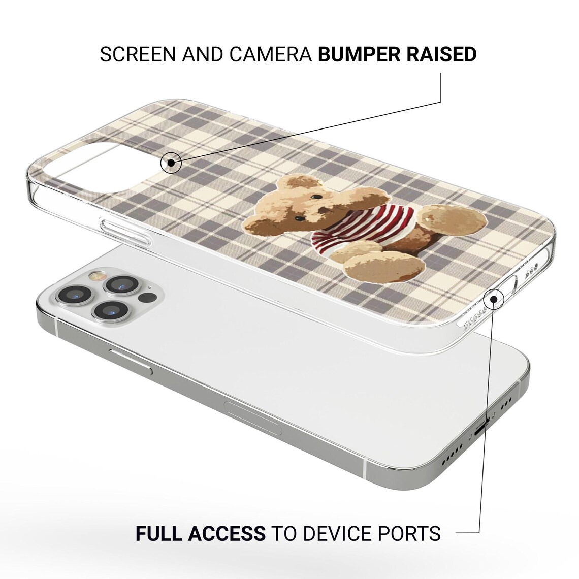 Cute Bear Phone Case Teddy Bear Plushie Cover for iPhone 17pro 16 15 ...