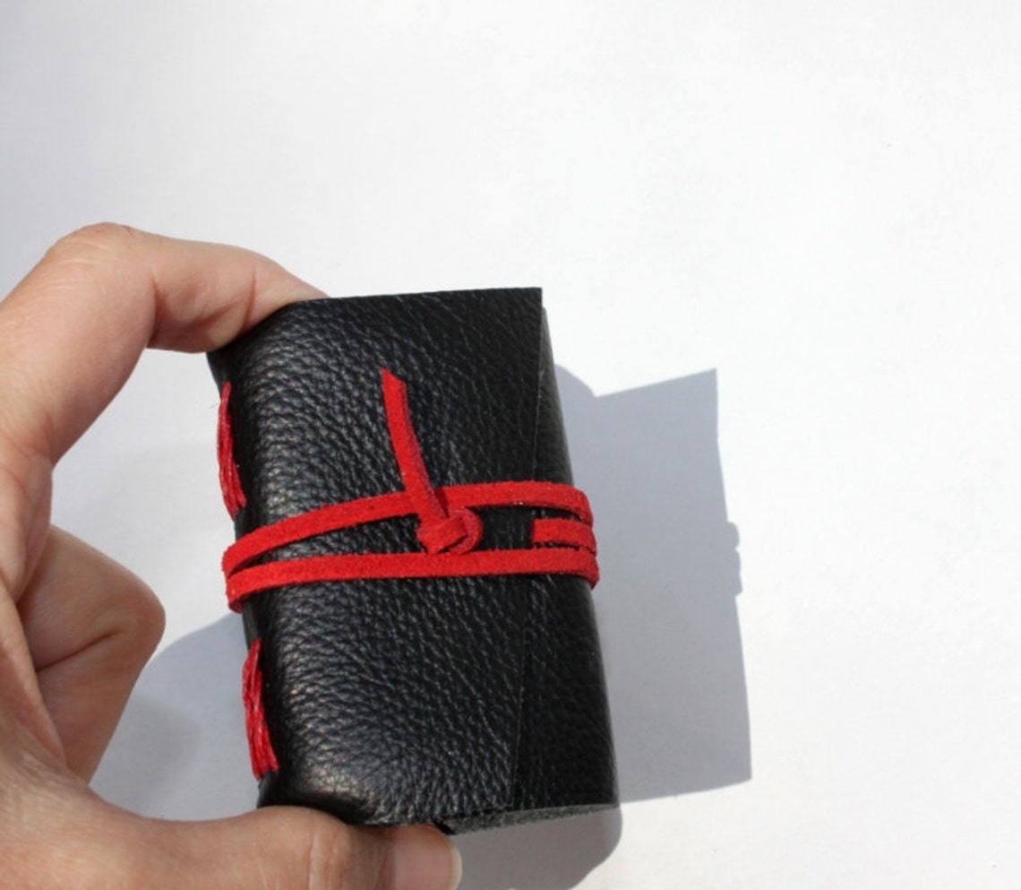 Wee Mini Notebook Handmade Black Leather Stocking | Etsy