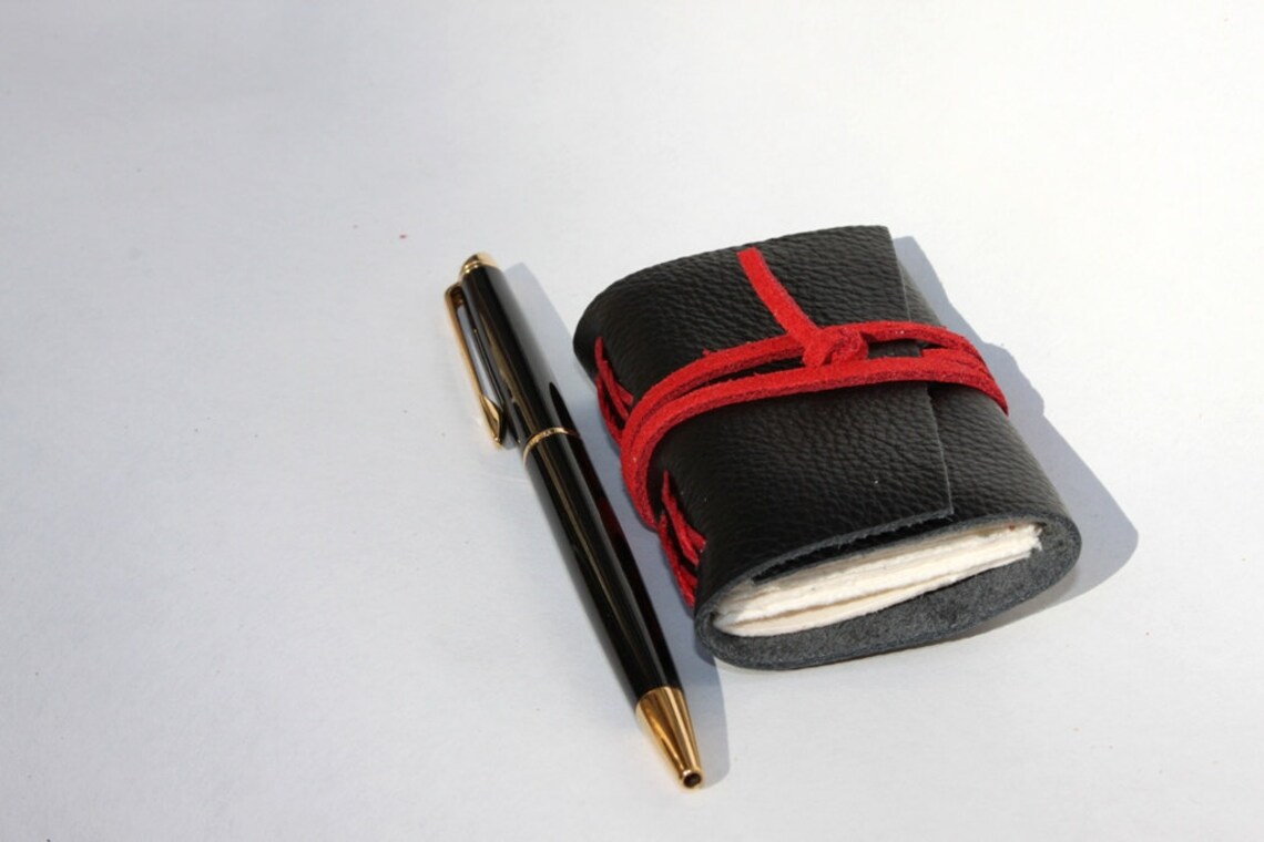 Wee Mini Notebook Handmade Black Leather Stocking | Etsy