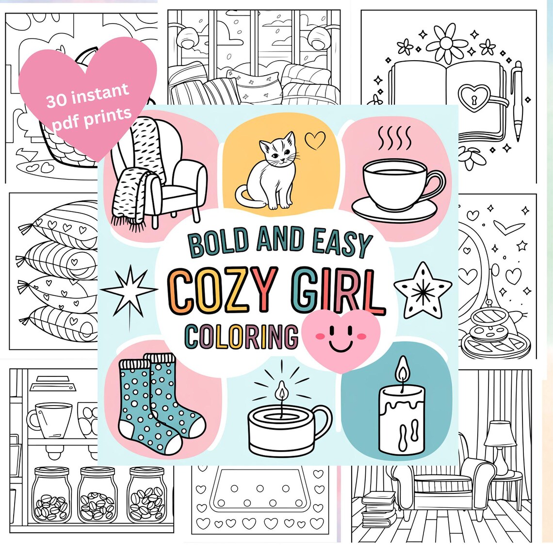 Cozy Girl Colouring | 30 Bold & Easy Comfy Home Illustrations ...