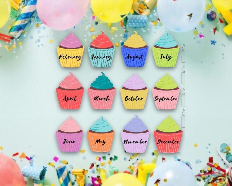 Printable Classroom Birthday Wall Cupcake Display - Etsy