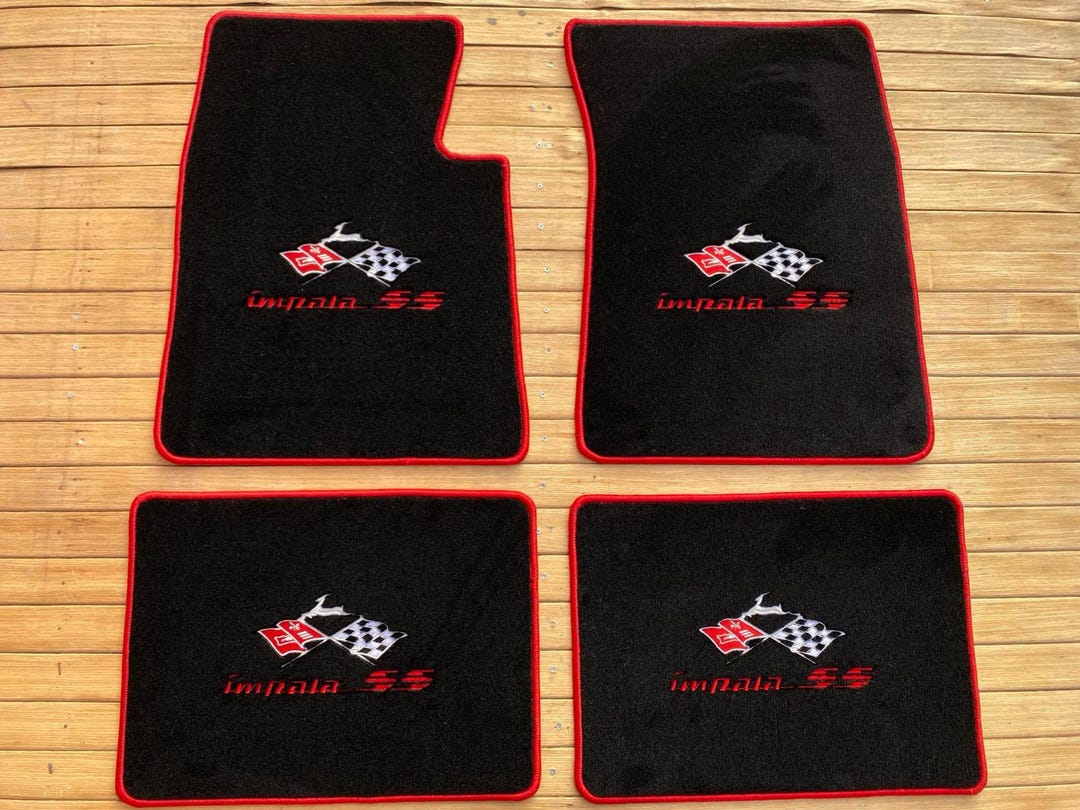For Chevrolet Impala Ss Floor Mats Carpet Black Red Trim 4pcs 1959-79 ...