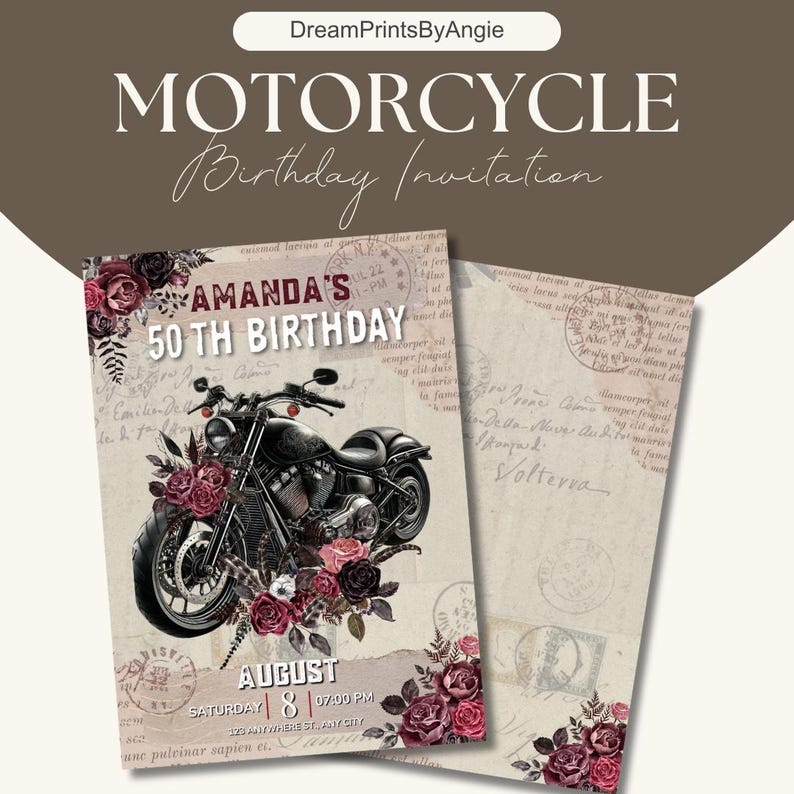 Editable Motorcycle Birthday Invitation, Motorbike Party Invite, Girl ...