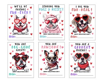 Printable Valentine's Day Cards, Dogs and Cat, Classroom Valentine's ...