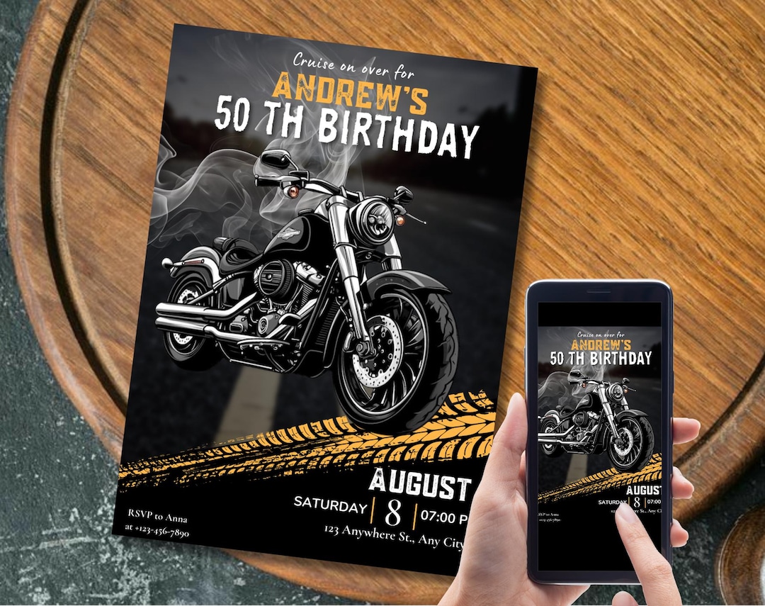 Editable Motorcycle Birthday Invitation, Motorcycle Party Invite, Boys ...
