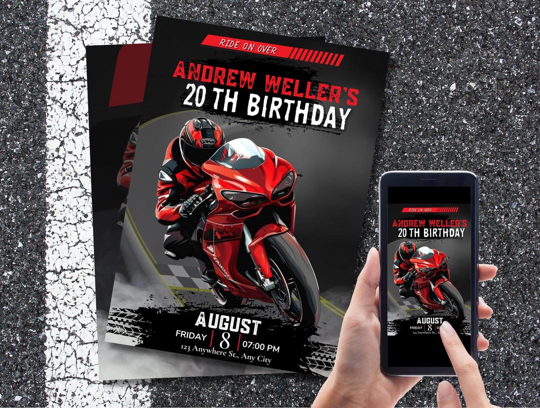 Editable Motorcycle Birthday Invitation, Motorcycle Party Card, Boy Men ...